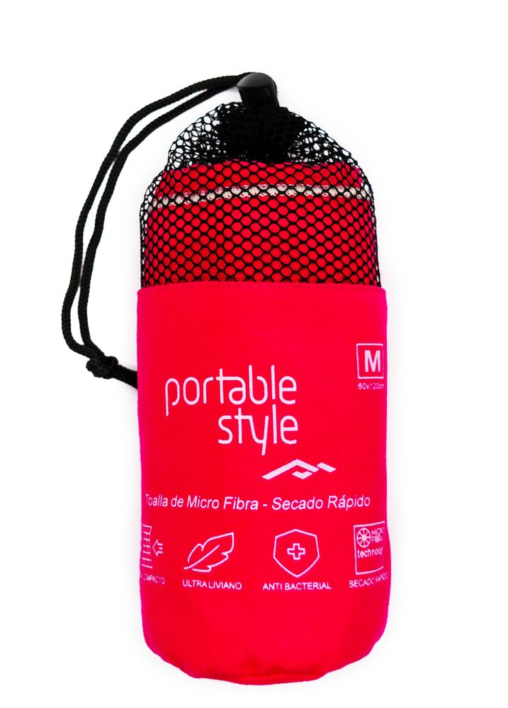 Toalla De Microfibra c/ Bolso Roja - Portable Style 120 X 60 Cm