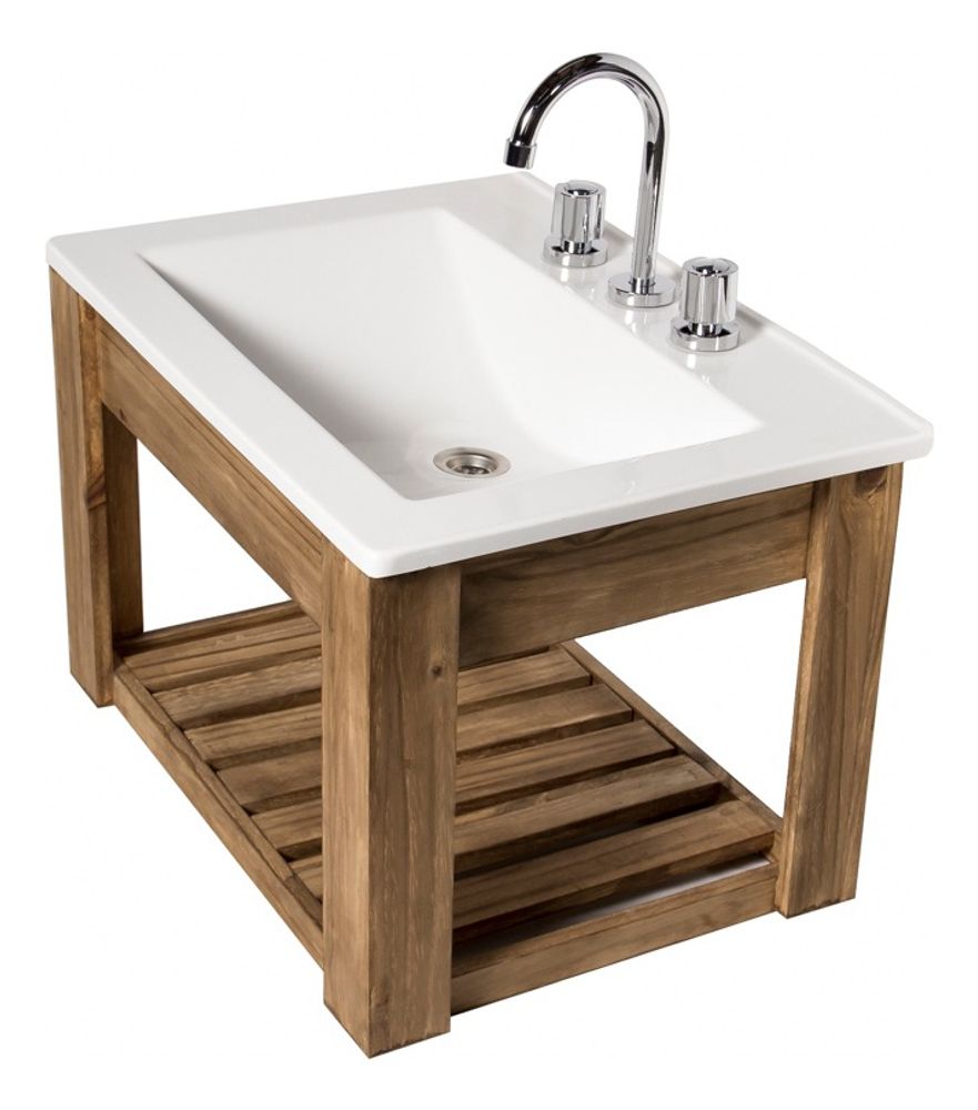 Vanitory Colgante 60cm Madera Maciza Y Bacha Maral Blanca