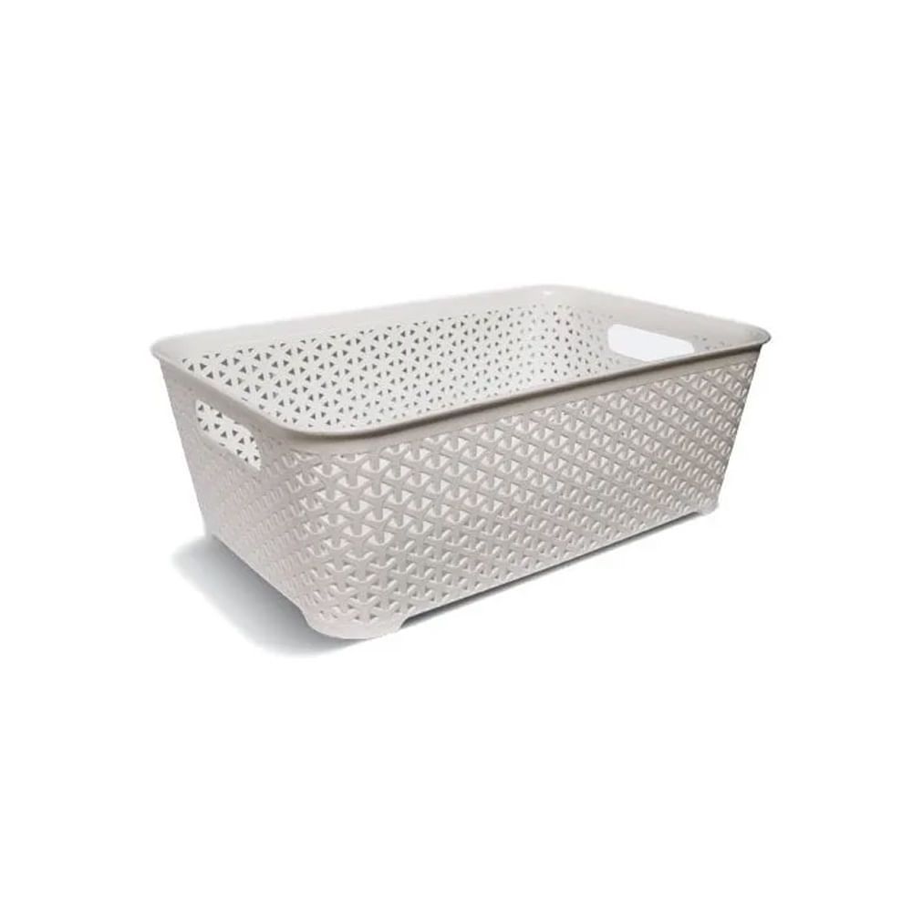 Cesto Ratán Rectangular Mediano Bajo Blanco Colombraro
