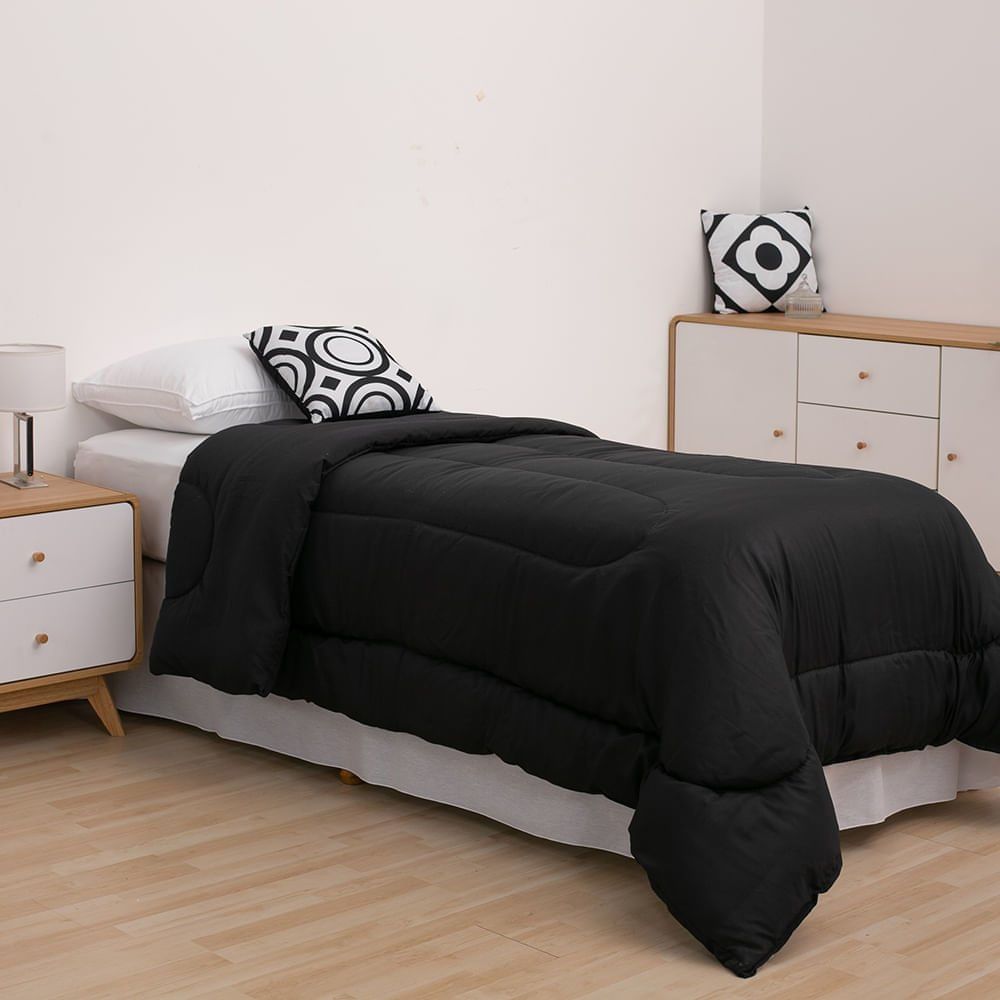 Acolchado Liso Reversible - Negro/Negro - 1 1/2 Pza