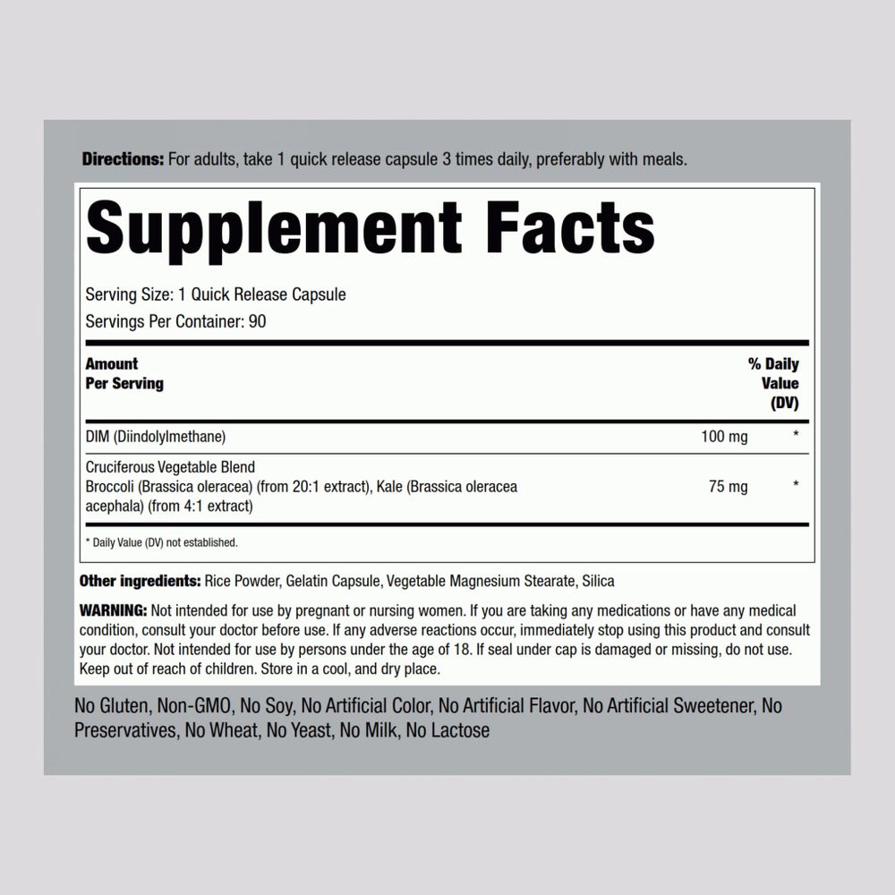 Piping Rock Suplemento DIM , 100 mg , 90 cápsulas