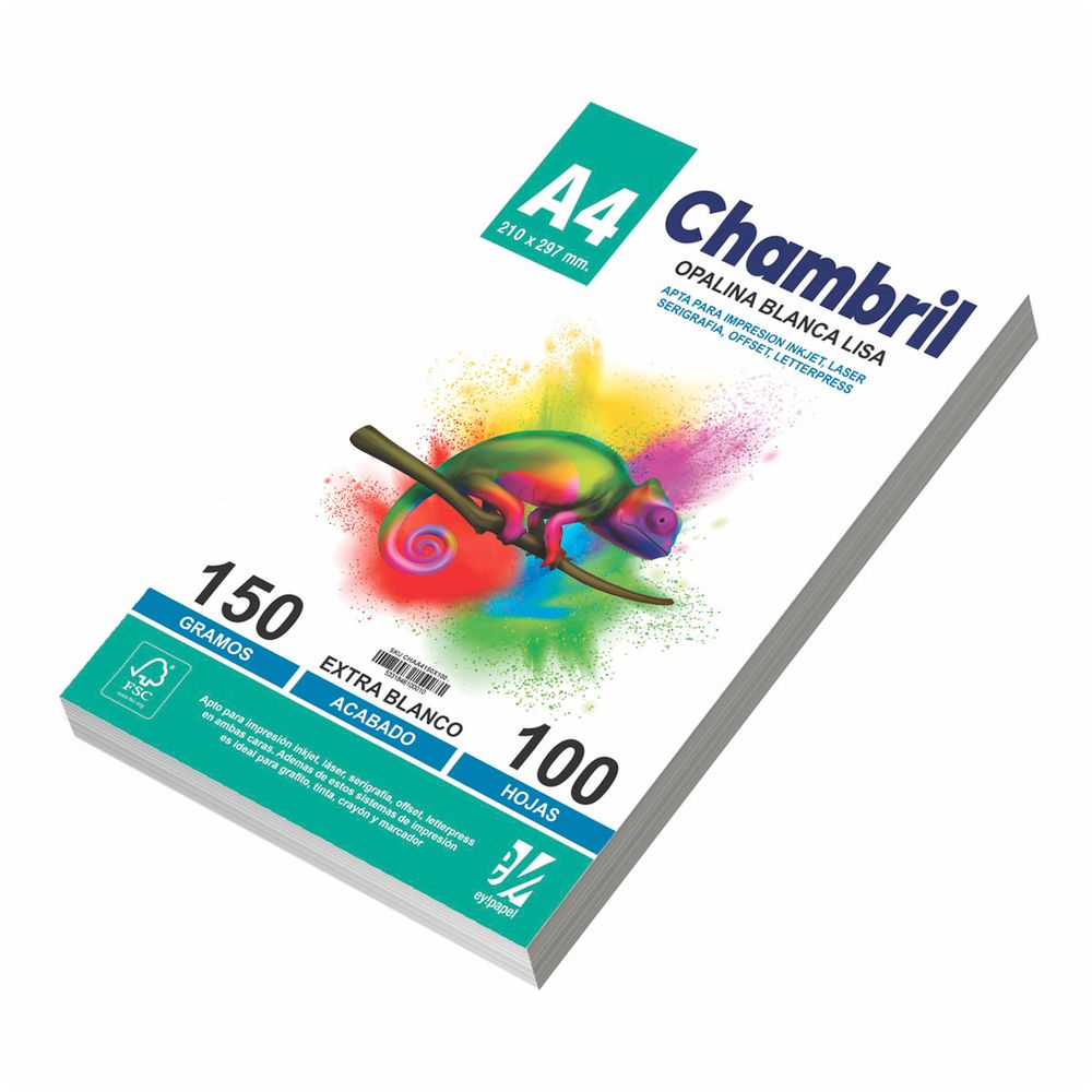 CHAMBRIL BLANCO A4 DE 150G, PAQUETE X 100 hojas