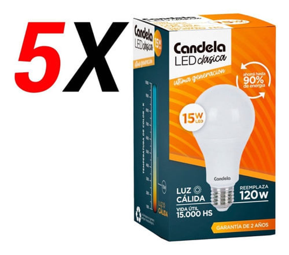 Pack X 5 Lámparas Led Candela 15w Reemplaza 120w E27