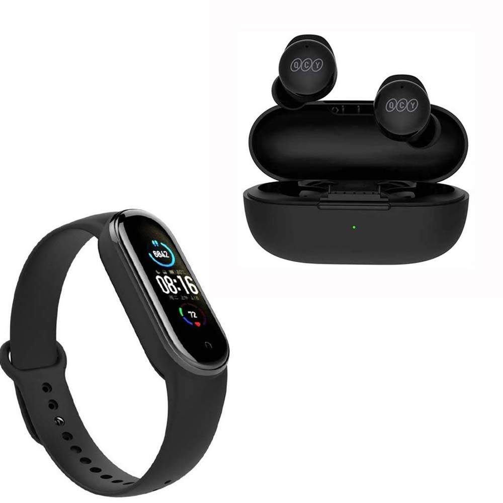 Smartwatch Xiaomi Mi Band 5 Sport Negro + Auriculares Youpin QCY T17 Bluetooth Negro