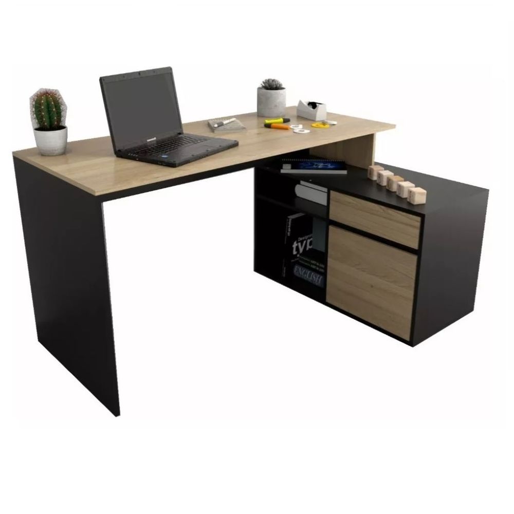 Escritorio Mesa de Computacion/PC en L O Recto Funcional Oficina Hogar Juvenil Color Olmo - AMV