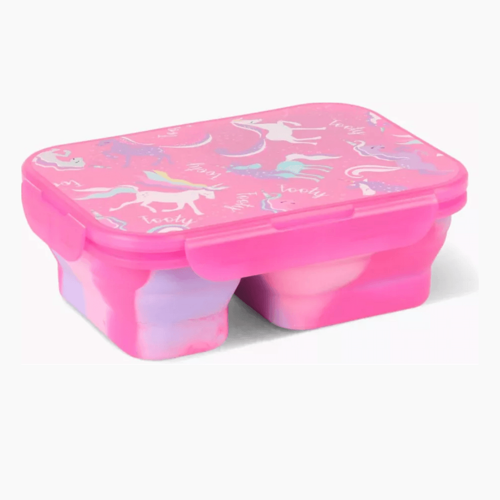 Lunchera Plegable Con Dos Compartimentos Footy. Unicornio Rosa