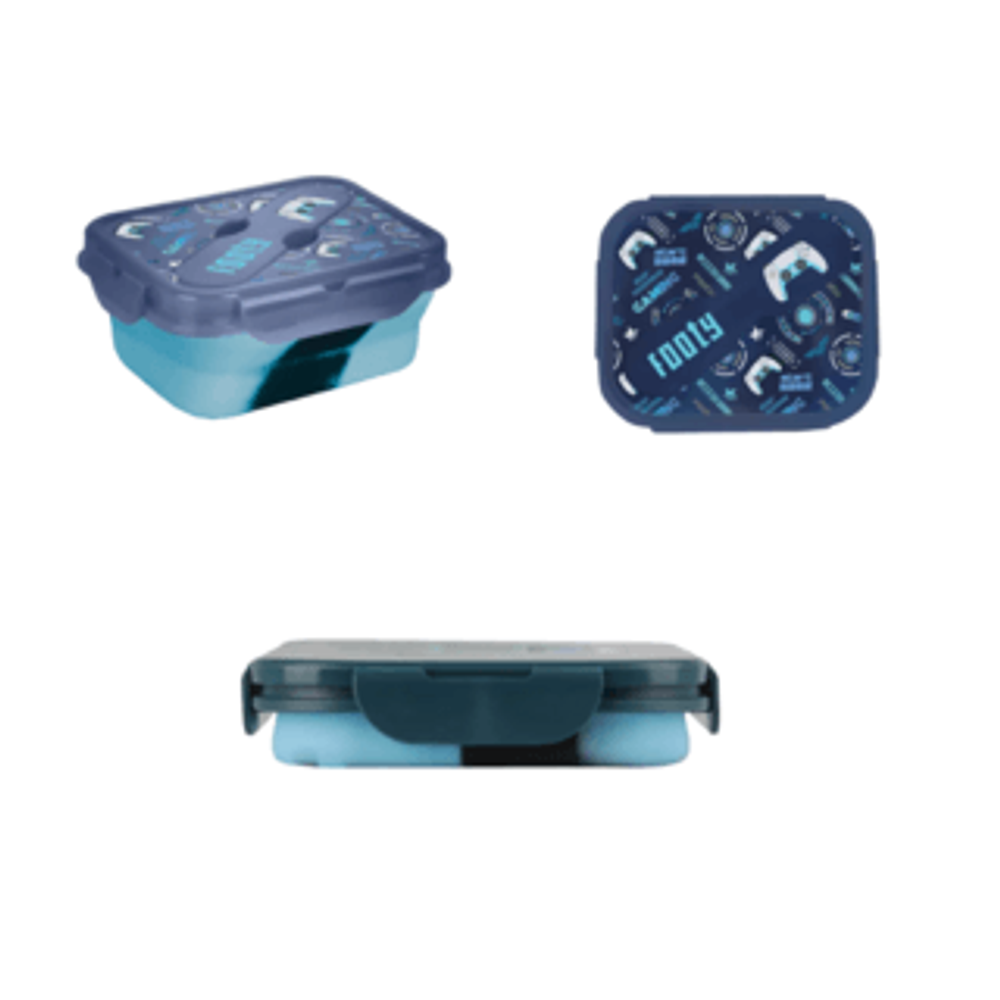 Lunchera plegable de silicona - Footy - Gamer Azul