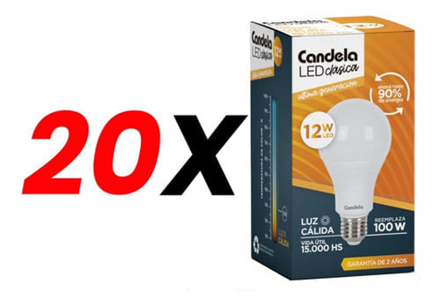 Pack X 20 Lámparas Led Candela Clásica 12w E27