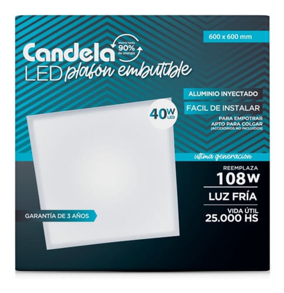Plafón Panel Led Candela Cuadrado 60x60 Cm 40w Embutible