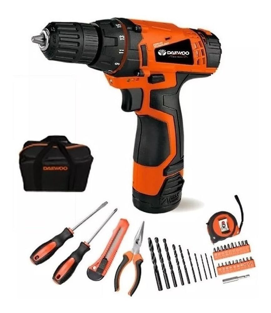 Taladro Atornillador Inalámbrico Daewoo 36 Accesorios Bolso
