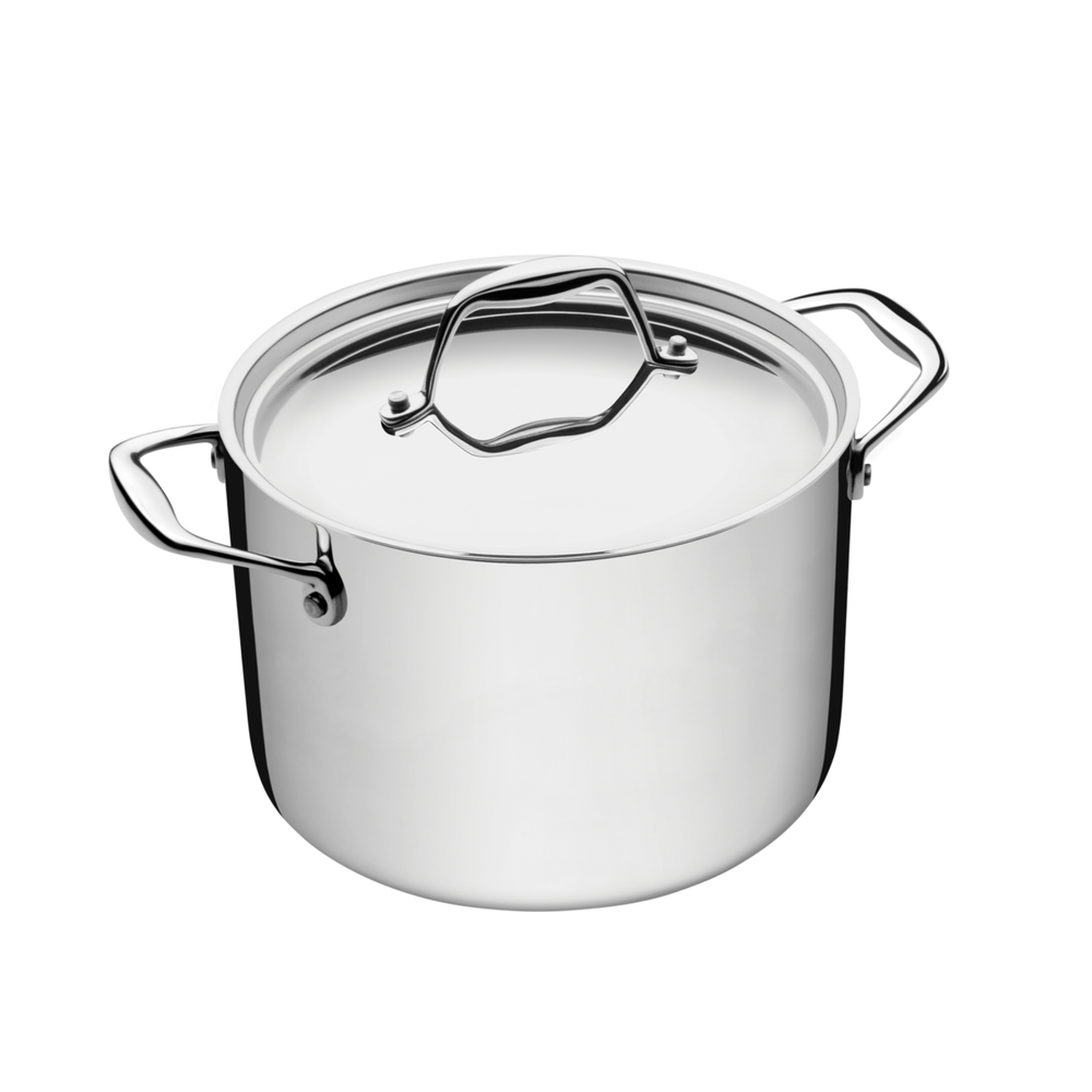 Cacerola Honda de Acero Inoxidable Cuerpo Triple con Tapa y Asas 24 cm ...