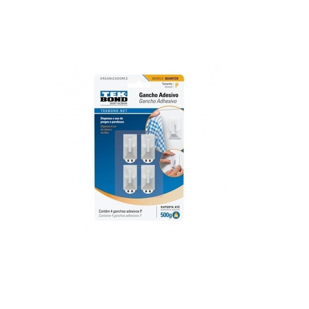 Gancho Adhesivo Chico Cuarzo Blanco X4 Unidades en Blister Tek Bond