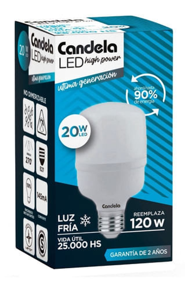 Lámpara Led Galponera Candela Alta Potencia 20w Fría E27