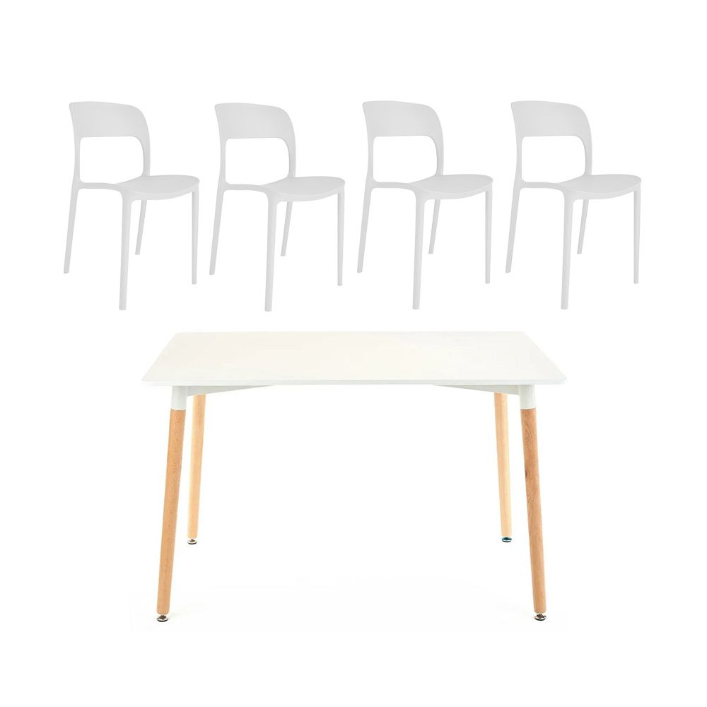 SET MESA RECTANGULAR EAMES 1,20 + 4 SILLAS NINA BLANCA
