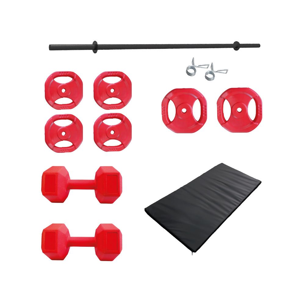 Kit Gym Body Pump 20kg Discos Color Rojo+ Barra 1.5m+ Mancuernas ...