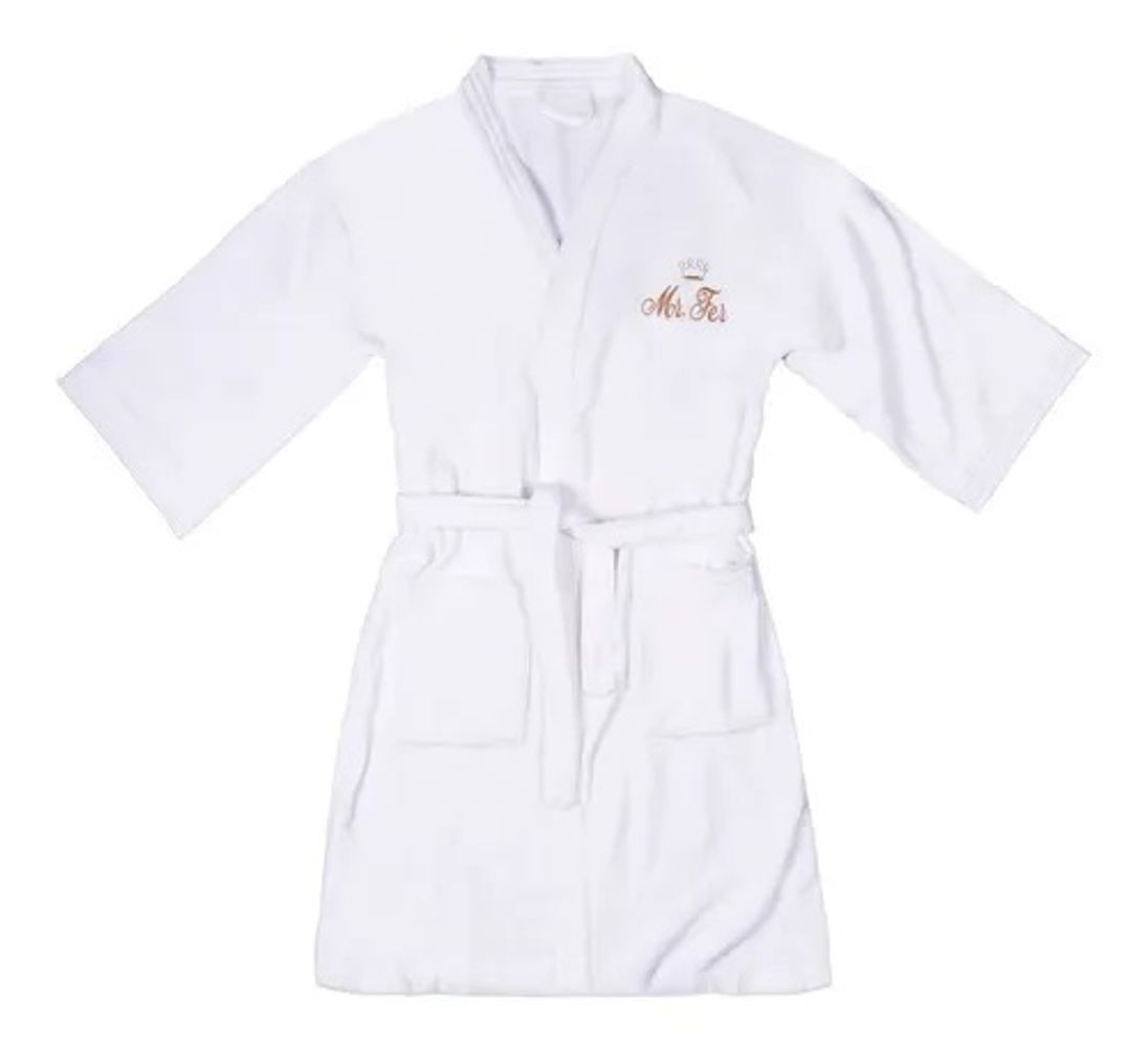 Bata de Toalla con Capucha y Bordado Talle 10/12 Natural con Bordado Azul