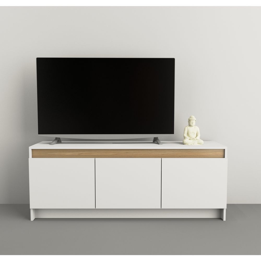 Rack Mesa de Tv Melamina 3 Puertas 1,35m Everest con Olmo