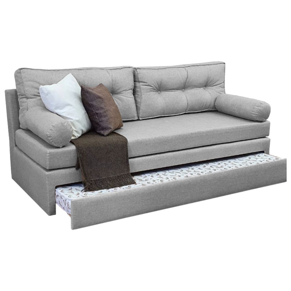 Divan Cama Premium Manila Placa Soft + Colchon en Chenille Gris Claro