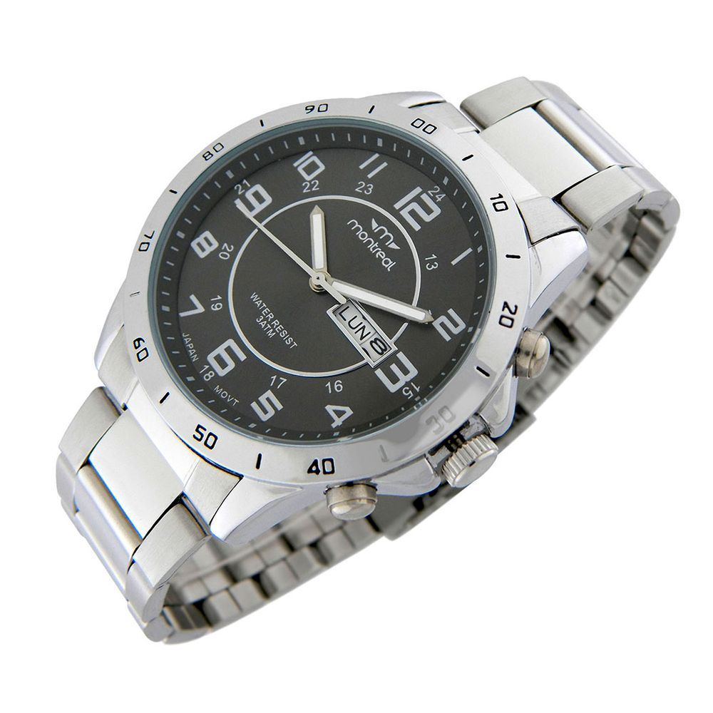 Reloj gris Montreal calendario doble