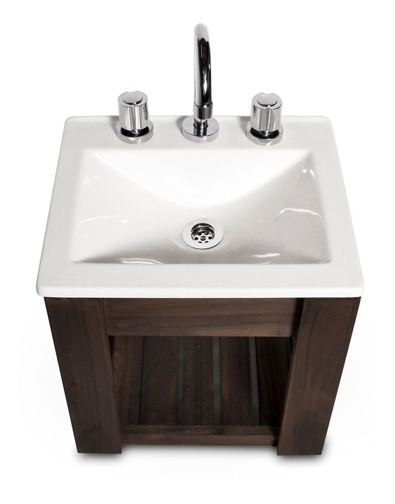 Vanitory Colgante 40cm Madera Maciza Y Bacha Maral Blanca