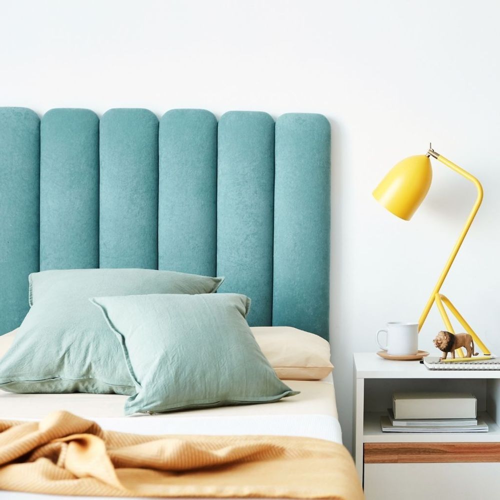 Respaldo para Cama 1 Plaza 1/2 Sommier Flotante Moderno Pana Verde Agua