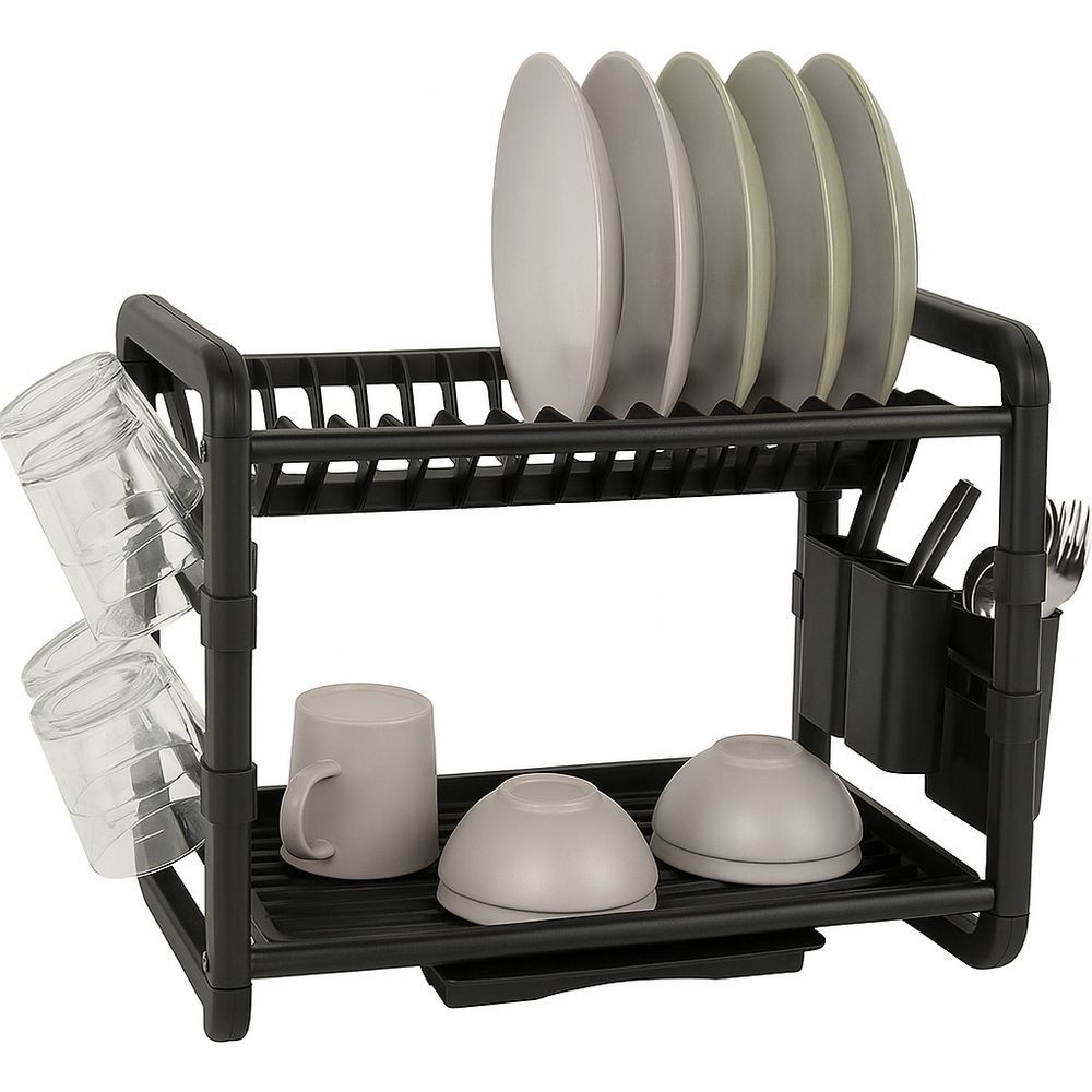 Escurridor Seca Platos Negro Premium Aluminio Doble