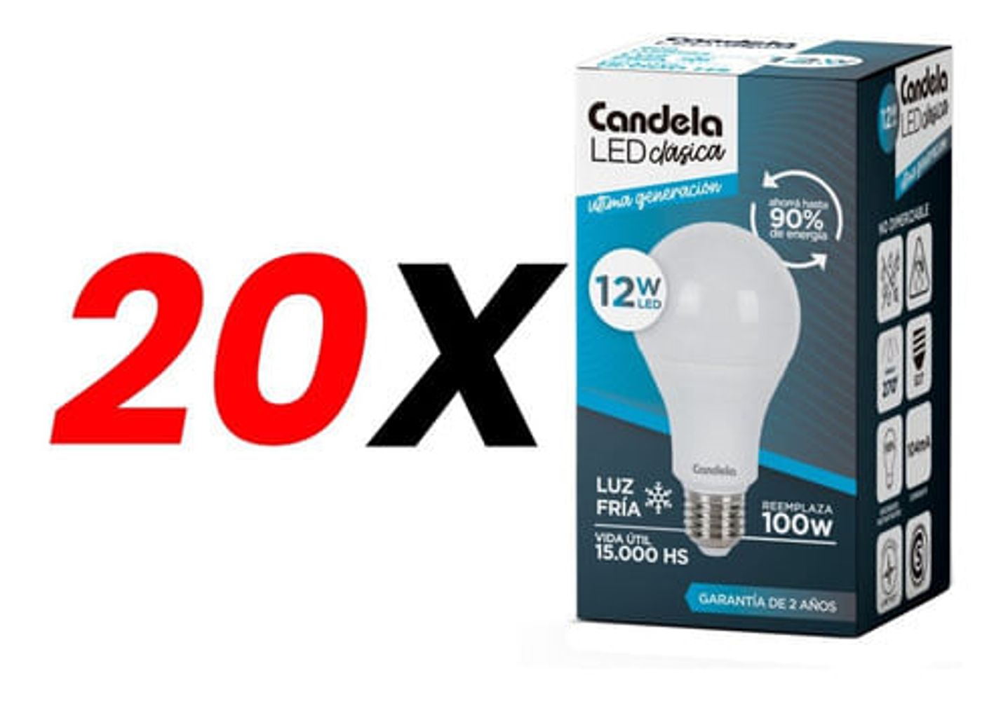 Pack X 20 Lámparas Led Candela Clásica 12w E27