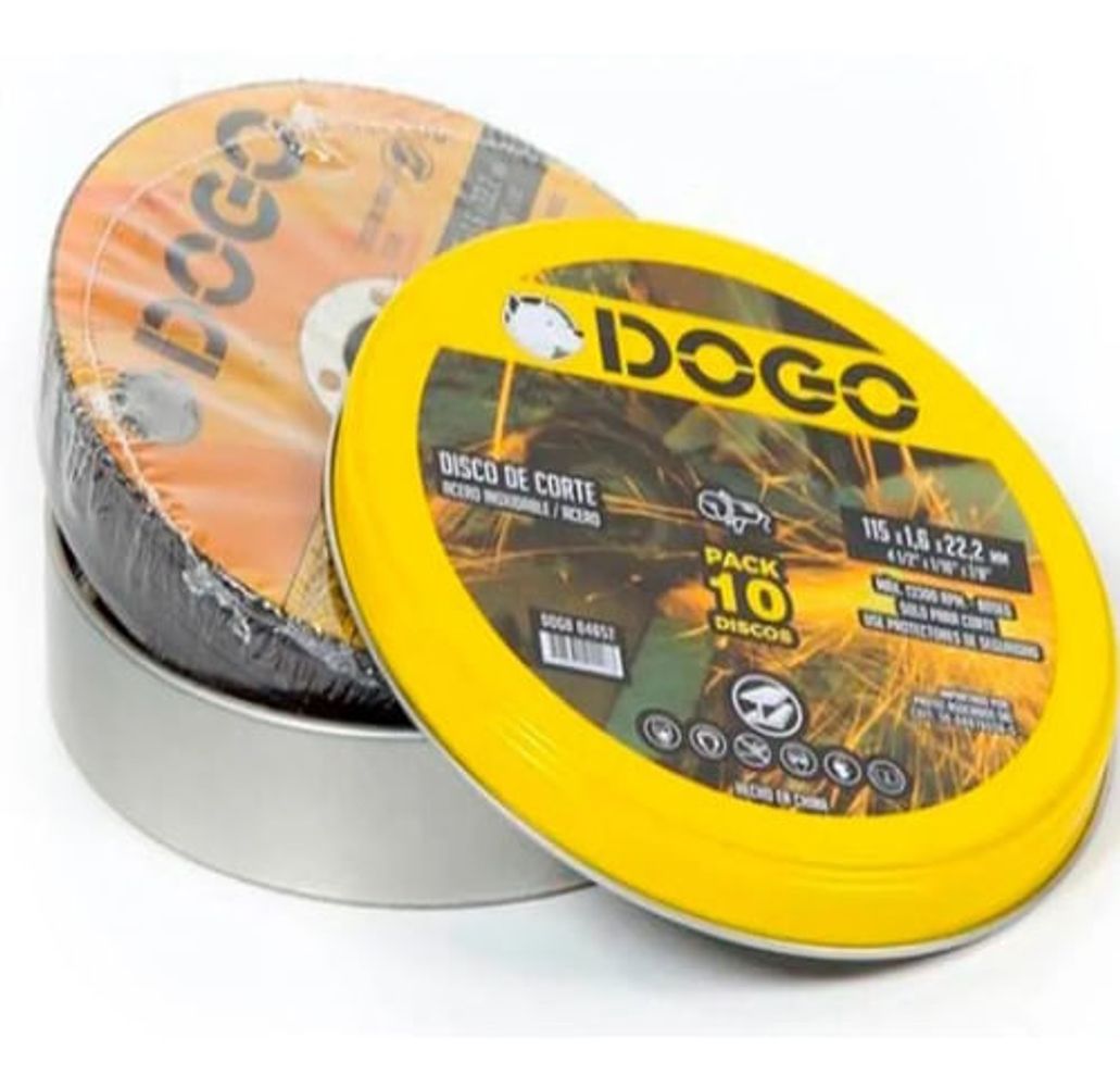 Pack 10 Discos Corte Amoladora 115mm 4,5 Dogo 0.8 Mm Dog04650 + Lata
