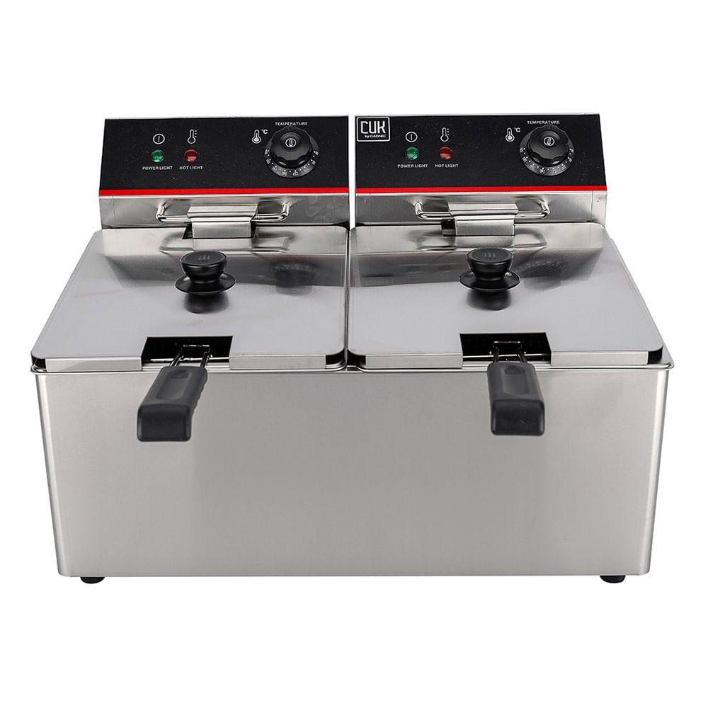 Freidora Industrial Aceite Eléctrica Doble Capacidad 16lts Acero Inoxidable