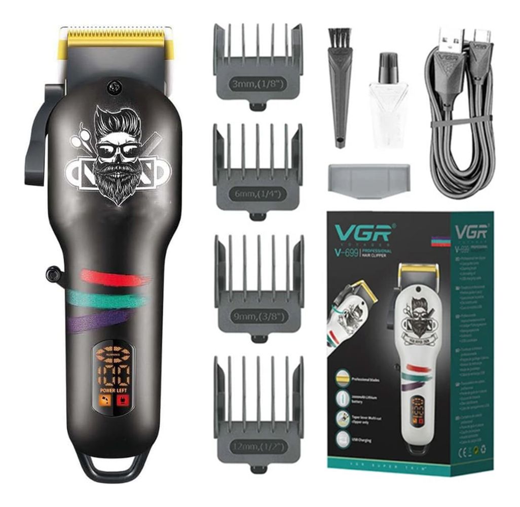 Máquina Cortar Pelo Clipper Vgr V-699 Profesional Barberia Negro
