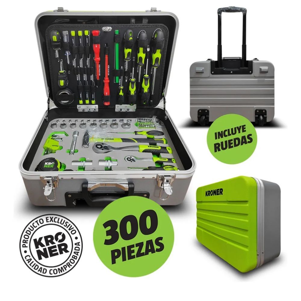 Juego Set De Herramientas Kroner 300 Piezas H124 Profesional Maletin c/ Ruedas