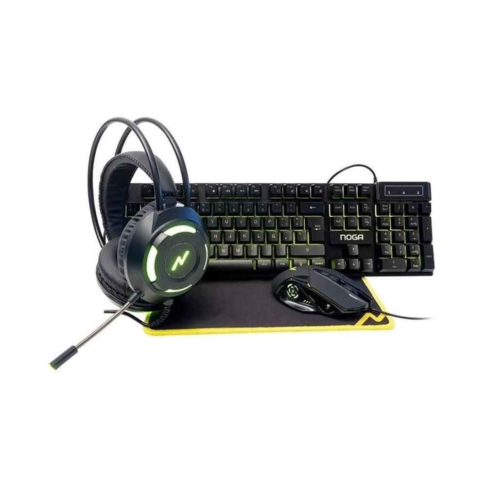 Teclado + Mouse + Auricular C/mic + Pad Noga Nkb-412 Gamer Amarillo