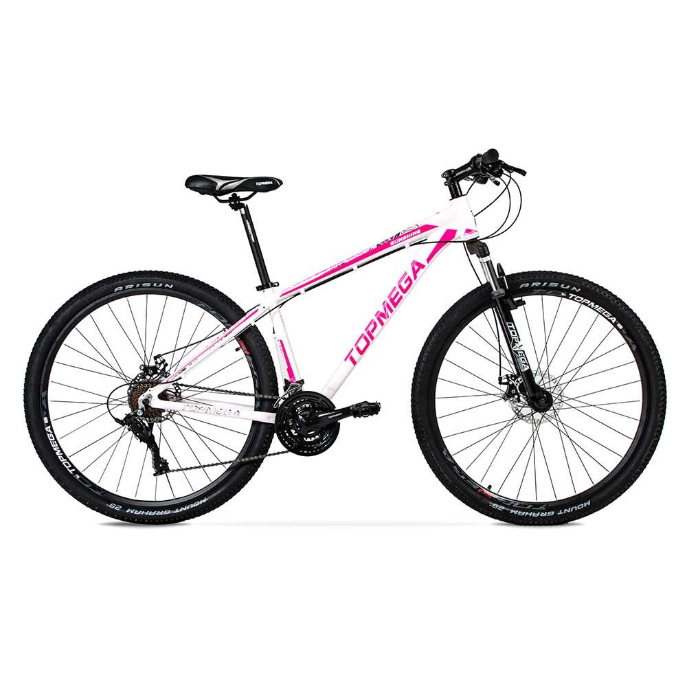 Bicicleta Mountain Bike Rodado 29” TopMega Talle S Sunshine Blanco/Rosa