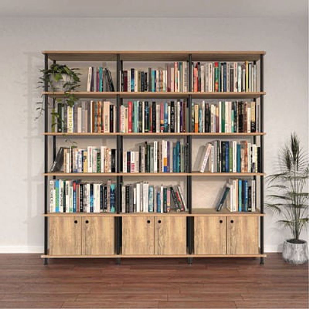 BIBLIOTECA 3 CUERPOS + 3 MÓDULOS. 192 x 30 x 182 cm. Color ROBLE ATAKAMA