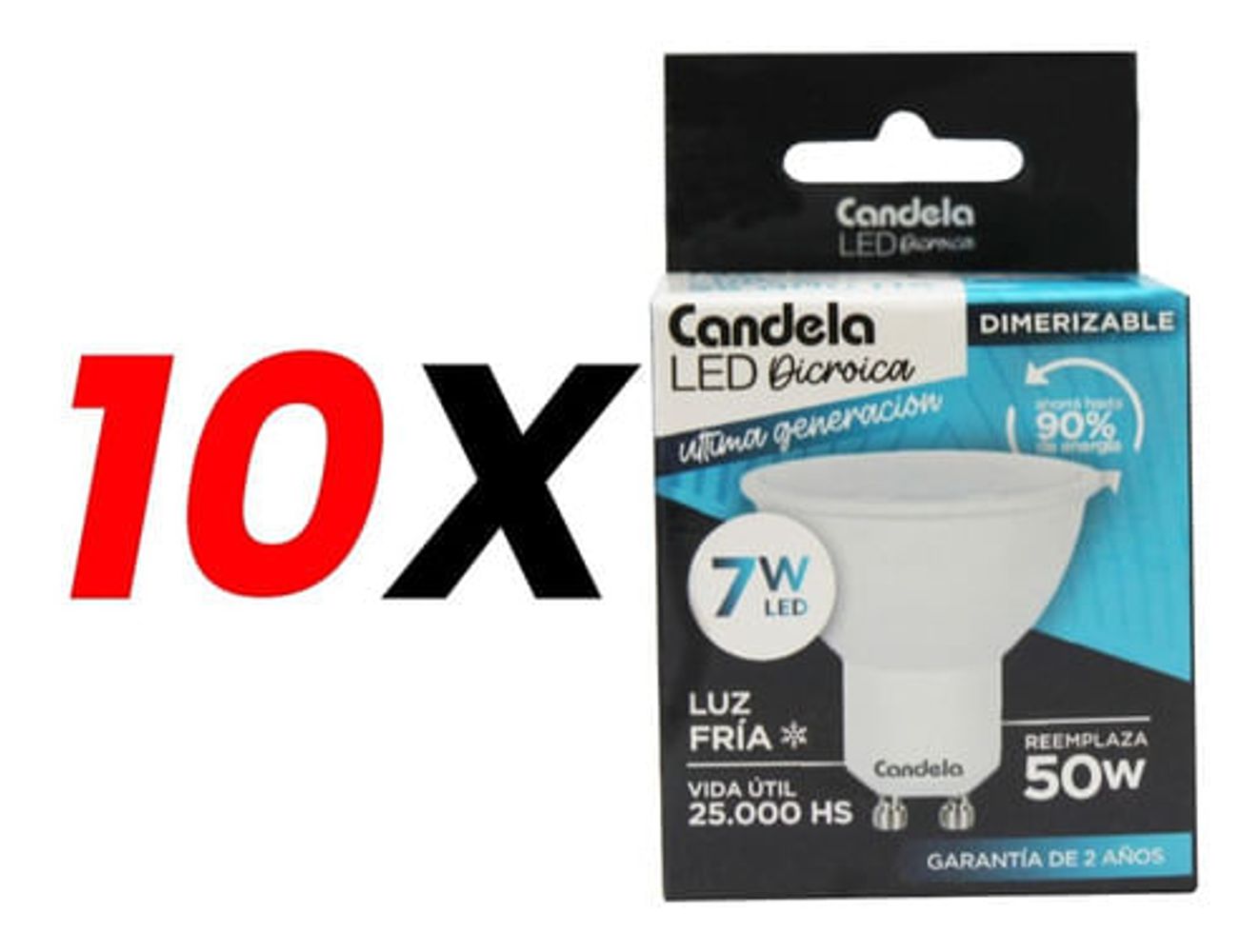 Pack X10 Lámpara Led Dicroica Dimer Candela 7w Reemplaza 50w