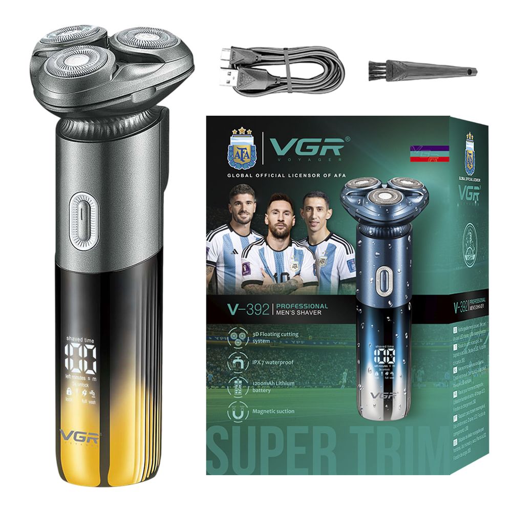 Shaver Eléctrica 2en1 Trimmer VGR V-392 AFA Argentina IPX7 Negro Y Dorado