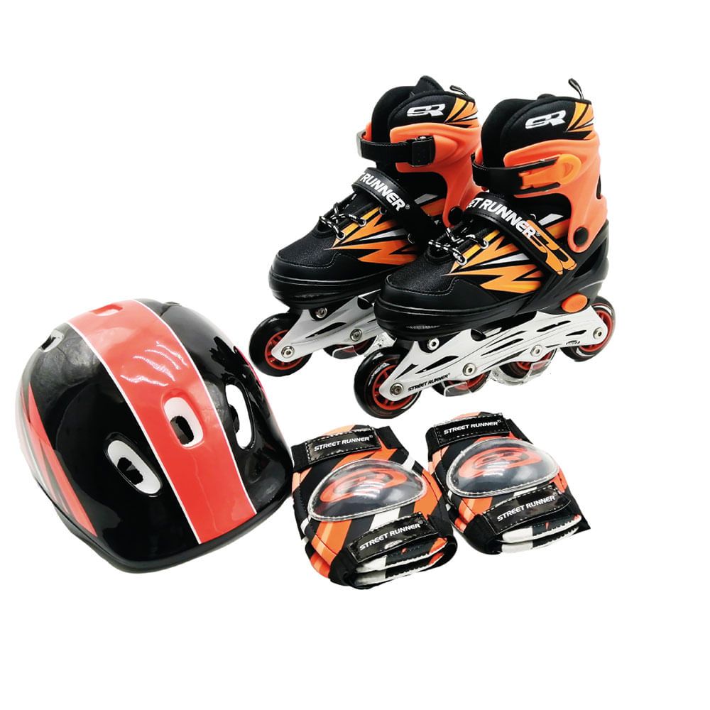 Patines Rollers Extensibles Naranja + Set De Protección