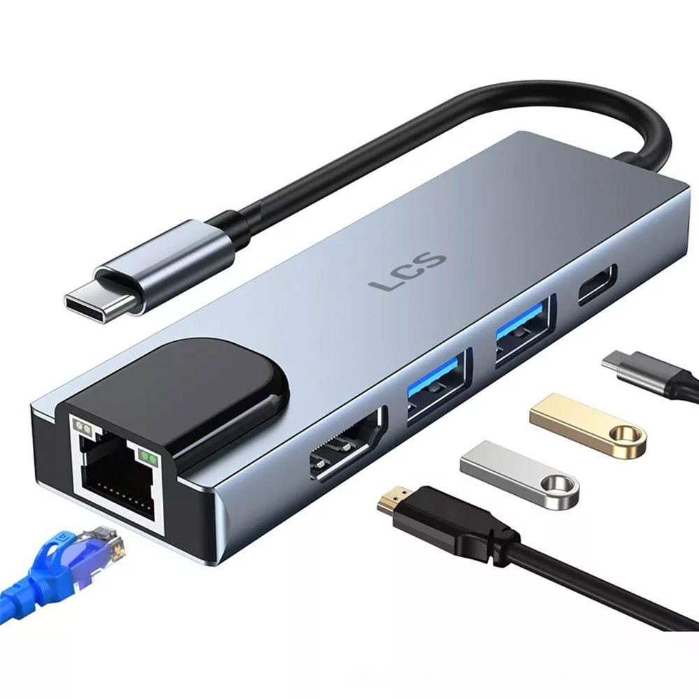 Hub Adaptador 5 En 1 Usb C 3.0 Hdmi 4k Usb Rj45 Dp Usb-c Lcs