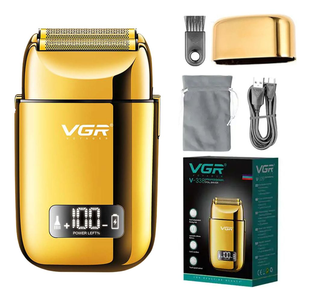 Afeitadora Eléctrica Hombre Shaver Vgr V-338 Metal Usb Dorado