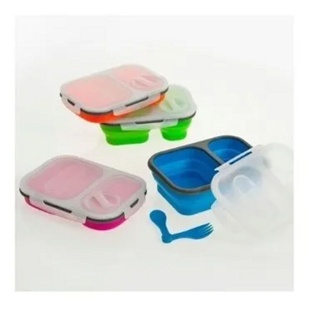Lunchera Vianda Plegable Silicona 2 Divisiones Verde