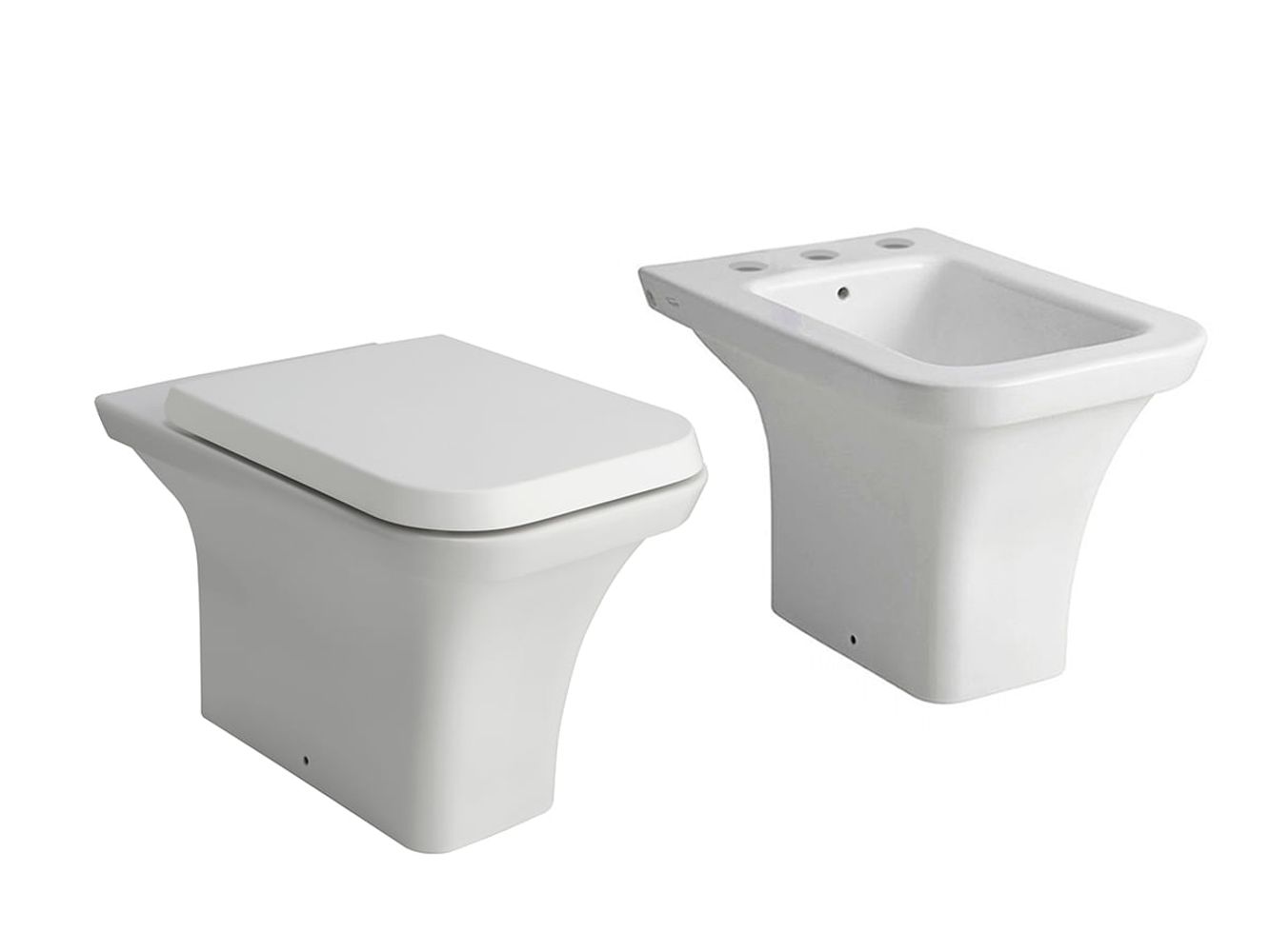 Inodoro corto + bidet 3 agujeros + tapa Ferrum Milena