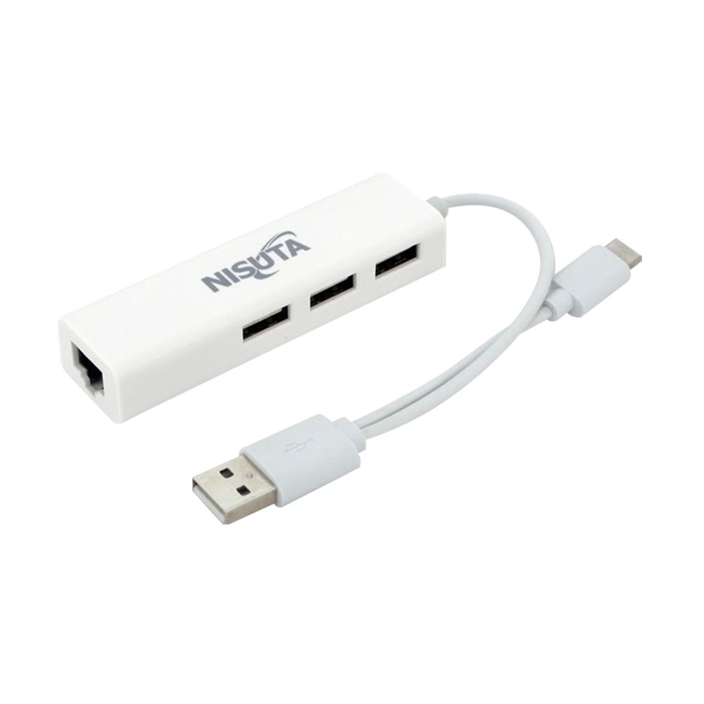 Conversor USB a red y hub 3 puertos conector USB C y AM NISUTA - NSCOUSRHC