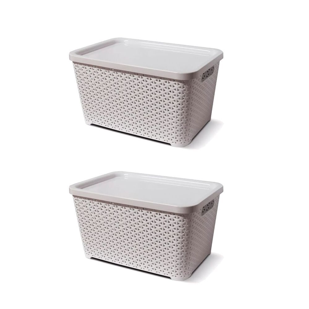 Set De 2 Cestos De Ratán Rectangulares Chicos Con Tapa Colombraro