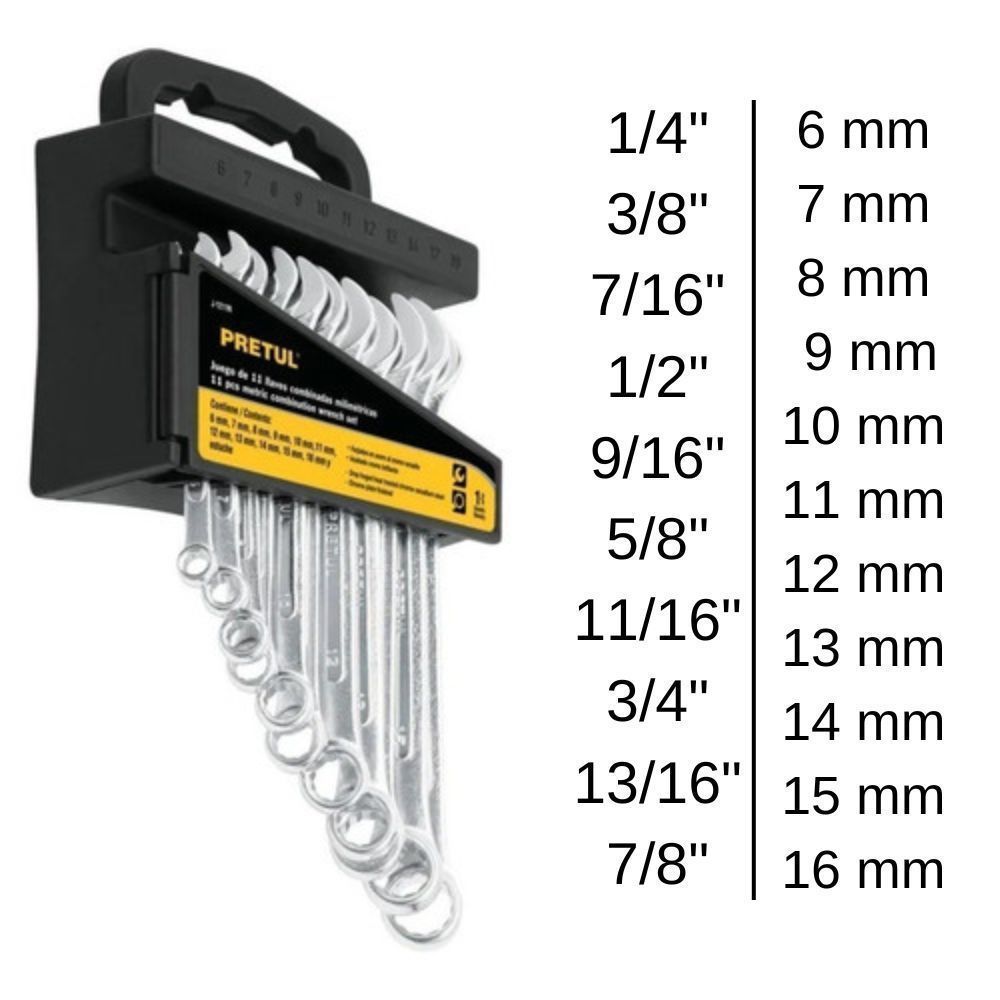 Juego Set Llaves Combinadas Metrica 11pcs M6 A M16 Pretul