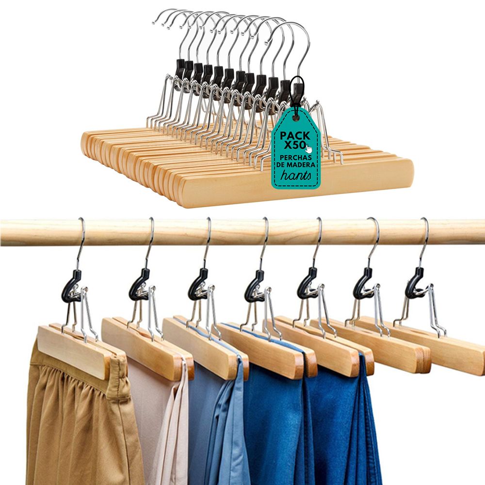 Pack X 50 Percha Madera Para Pantalon Pollera Jean 25 Cm