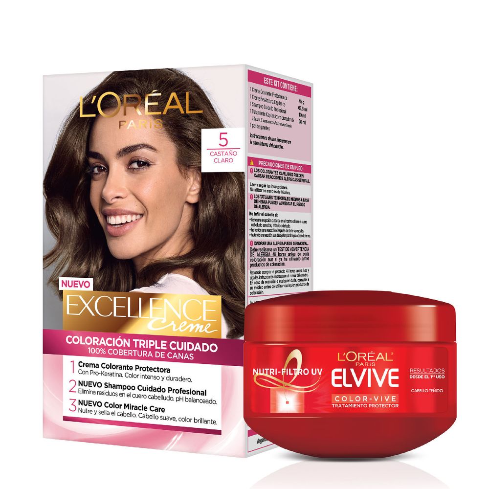 Kit Excellence Castaño Claro y Tratamiento Elvive Tono 5