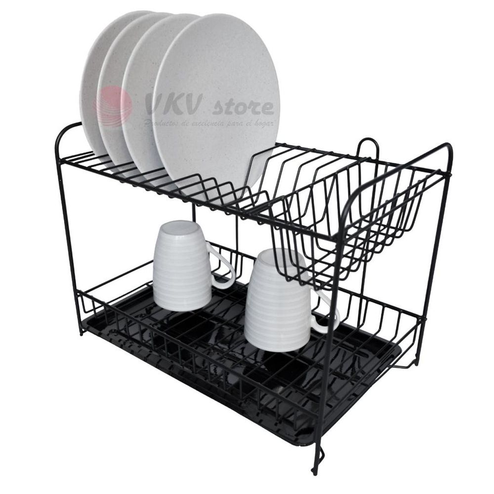 Secaplatos Escurridor Para 12 Platos Con Cubiertero 38x25x25 NEGRO
