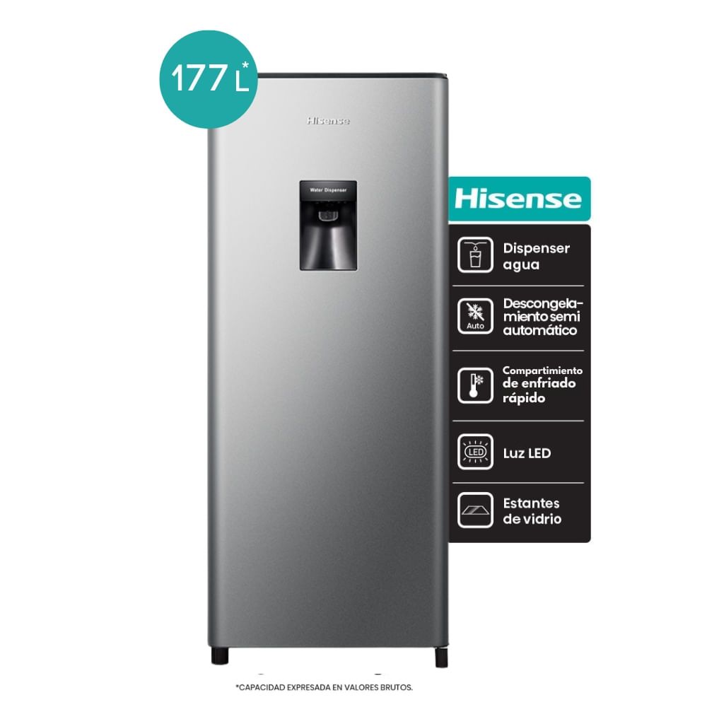 Heladera Single Door Hisense Dispenser 177L Silver RL230WL4AU