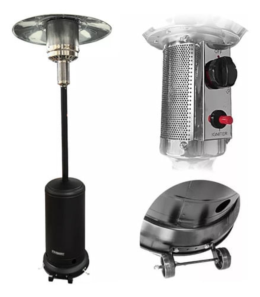 Estufa Calefactor Tipo Hongo Exterior Gas Negro + Ruedas