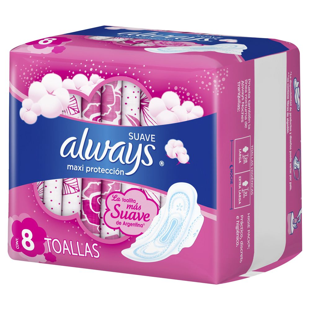 Toallitas Femeninas Always Maxi Protección Suave 8u